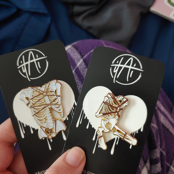 Lewd Shibari Skeleton Gold Enamel Bondage Pins - Etsy