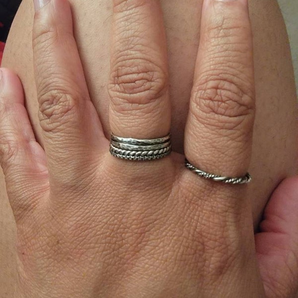 Set of 5 Sterling Silver Stacking Rings, Boho Ring Set, Stack Rings ...