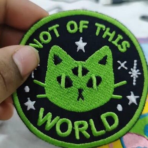 Not of This World, Alien Cat Iron on Patch for Clothes, Backpacks, Bags ...