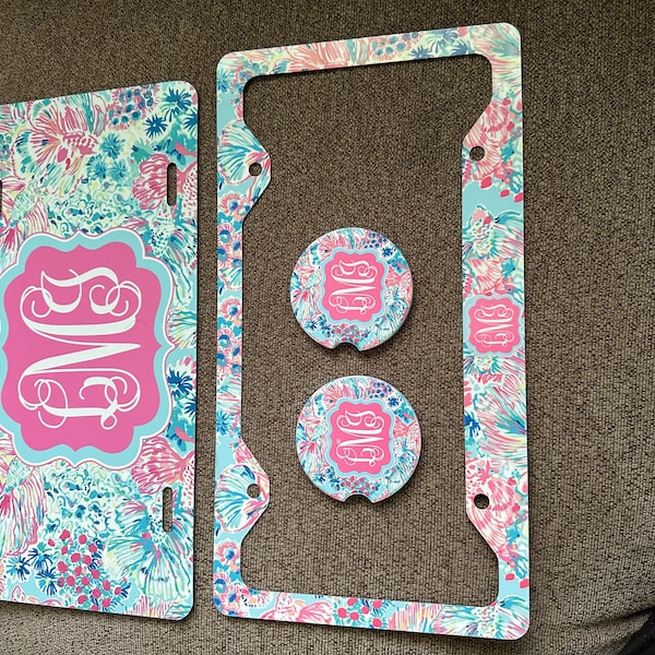 Flamingo Pink Ocean Colors Car Tag, Monogrammed License Plate ...