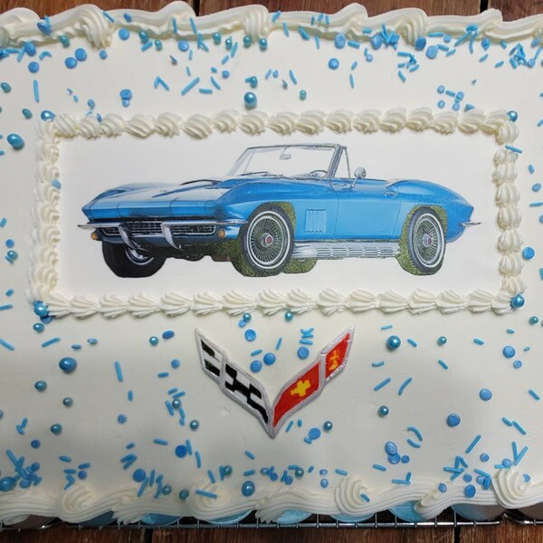 Classic Cars Antique Corvette ~ Edible 2D Fondant Birthday Cake/cupcake ...