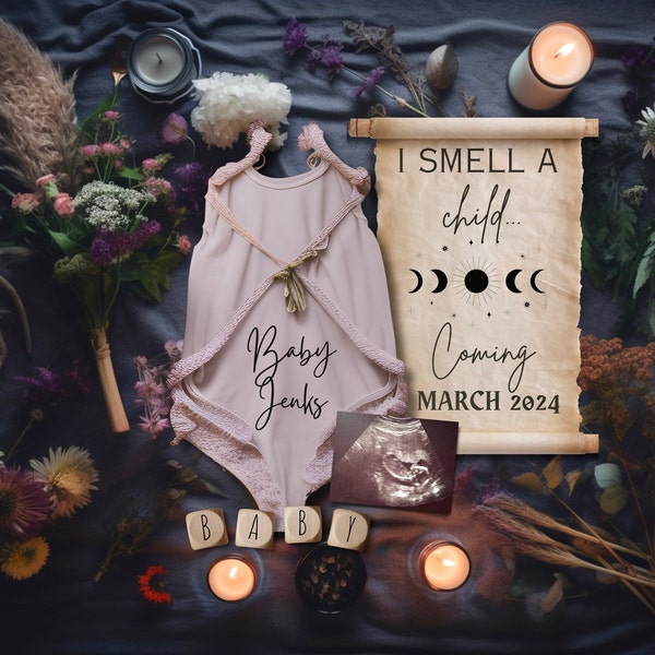 Magical Baby Girl Announcement Digital, Halloween Pregnancy ...