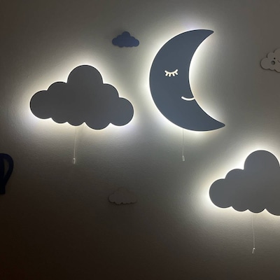 Nursery Wall Light, Kids Room Lighting /1 MOON 2 CLOUDS/ Baby Room Wall ...
