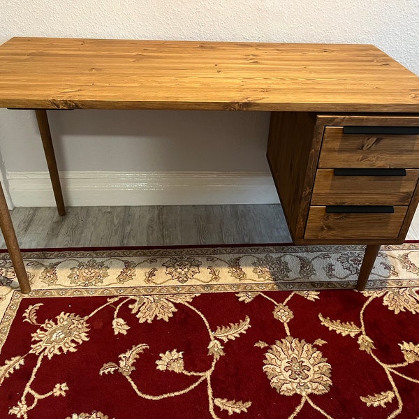 Simple Desk With Drawers Both Sides, Reclaimed Wood Handmade Desk ...