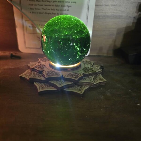 Large Flashy Labradorite Crystal Sphere With Rose Stand- Unique Crystal ...