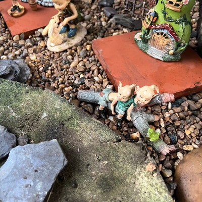 Twin Pixies Napping on Tree Log, Mini Pixies, Miniature Pixies, Pixies on Log, Fairy Garden ...