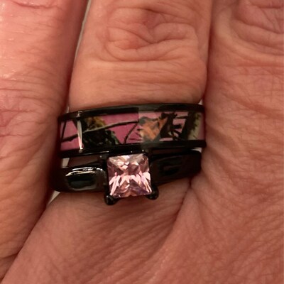 2 Piece Womens Camo Wedding Rings Pink Camo Ring Set Blue Camo ...