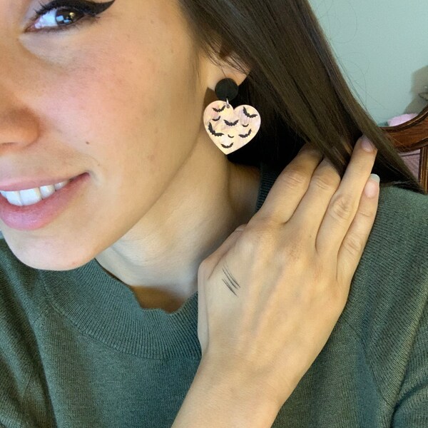 Heart Bat Earrings | Pastel Goth | Goth Earrings | Hypoallergenic | Bat ...