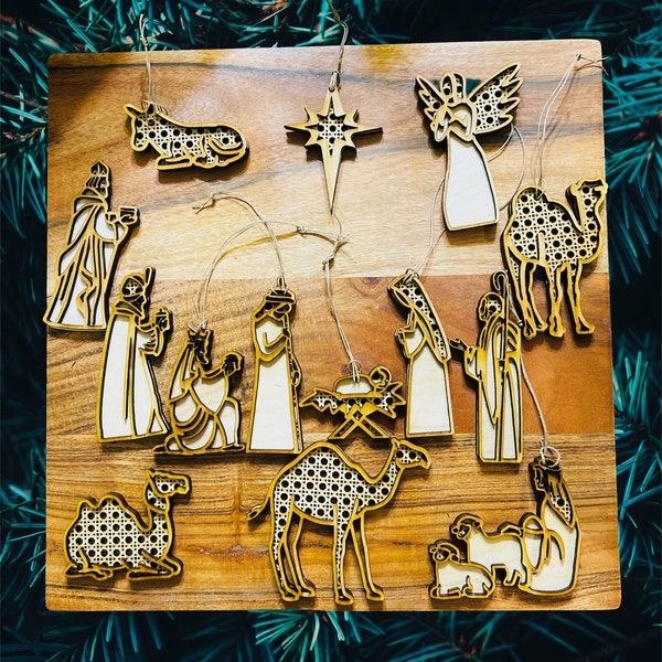 Rattan Nativity Christmas Tree Ornaments Laser Cut Digital File | 14 ...