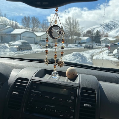 Crescent Moon Goddess Suncatcher Citrine Car Decor Celestial Moon Sun ...