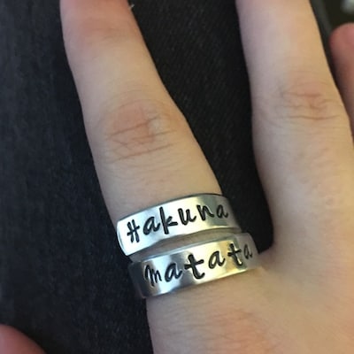Hakuna Matata Hand Stamped Aluminum Spiral Wrap Twist Ring - Etsy