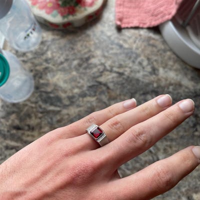 18K/14K/10K Solid Yellow Gold Lab Created Ruby Ring for Men Gold Band ...