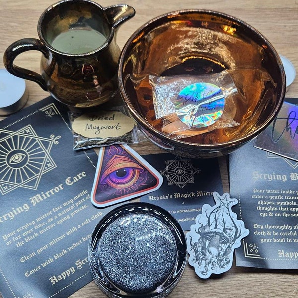 Witch's Familiar Crystal Ball. Obsidian Scrying Orb on a Vintage Brass ...