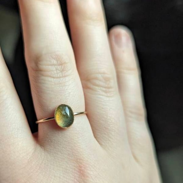 Labradorite Ring, Oval Gemstone Band, Gold Filled Ring, Gift for Friend ...