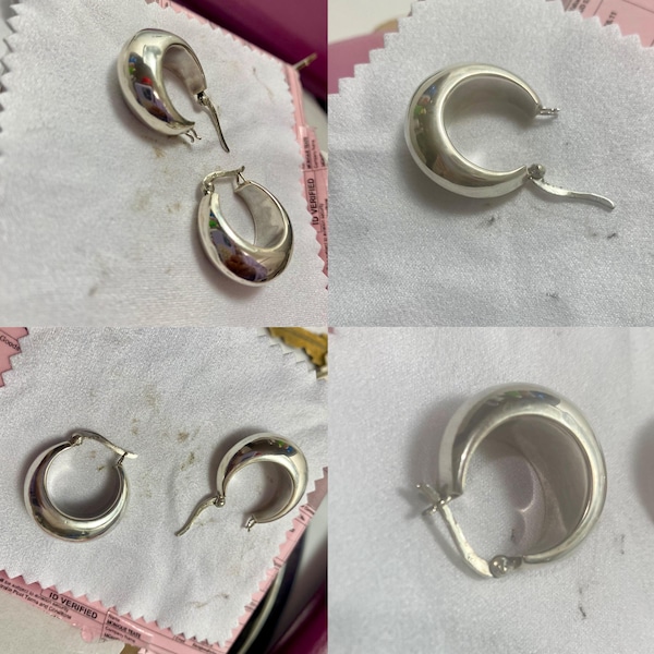 925 Sterling Silver Solid Round Thick Hoop, Silver Chunky Hoop, Bold Dome Hoop Earrings, Hoop ...