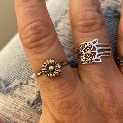 Sunflower Ring, Flower Stack Ring, Flower Ring, Silver Stack Ring, Sunflower Stack Ring - Etsy