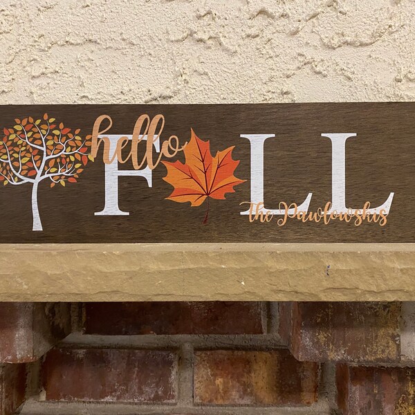 Personalized Hello Fall Sign, Autumn Wall Decor, Fall Wall Sign, Fall ...