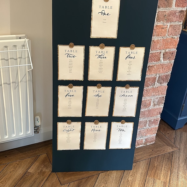 Table Plan Cards on Handmade Paper With or Withour Gold Leaf, Rose Gold ...