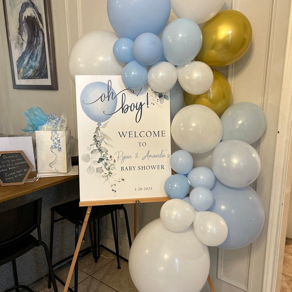 Greenery Blue Balloon Baby Shower Welcome Sign, Boy Baby Shower Sign ...