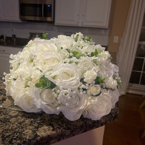 Greenery Flower Ball White Rose Flower Ball Flower Arrangement Table ...