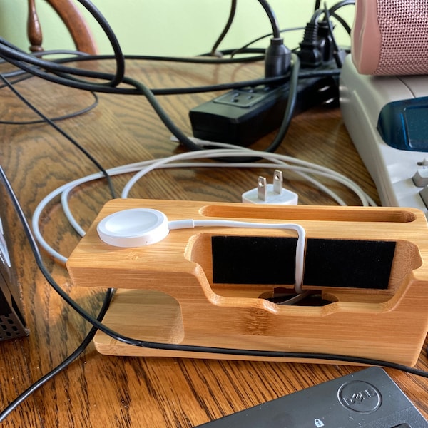 Bamboo Wood Phone Docking Station With Custom Logo or Text, Apple Watch ...