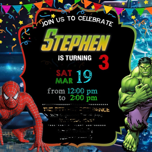 Spiderman and Hulk Birthday Invitation With Photo - Dual Combined ...