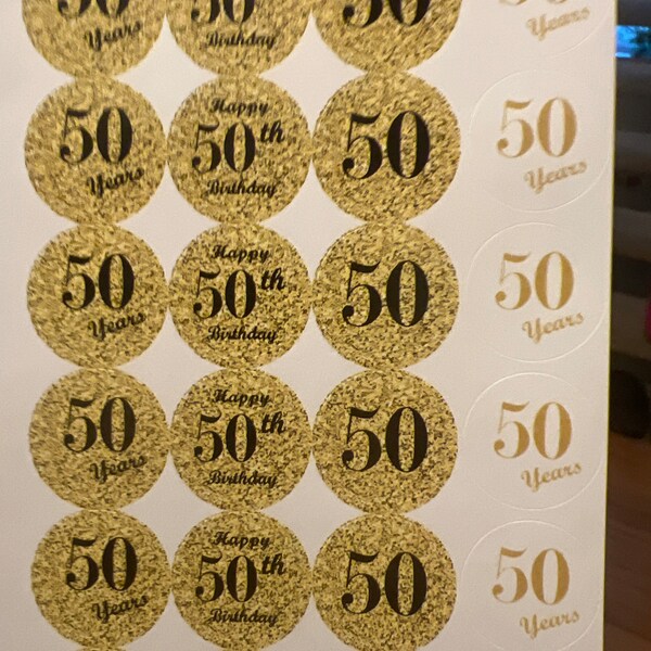 50th Birthday Party Labels Set of 324 Self-adhesive Glossy Stickers ...