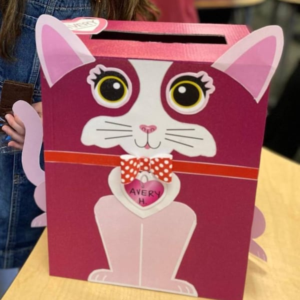Cat Valentine Box Printable Decor Kit, Cute Kitten Valentine's Mailbox Craft Kit DIY Shoebox ...