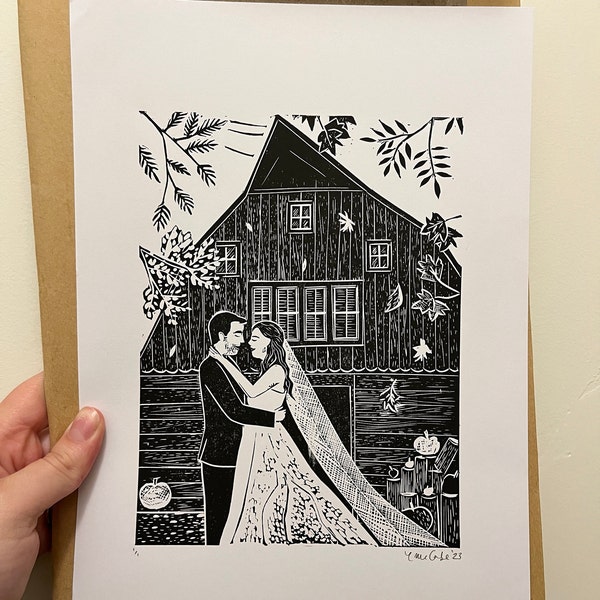 Linocut Custom Wedding Portrait Lino Custom Couple Portrait First ...