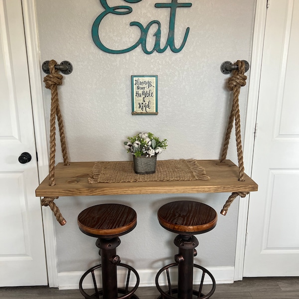 Rope & Pipe Desk - Farmhouse Suspended Wood - Wall Mounted - Standing ...