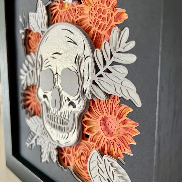 Flower Skull Shadow Box Svg, Halloween Shadow Box Svg, Spooky Shadow ...