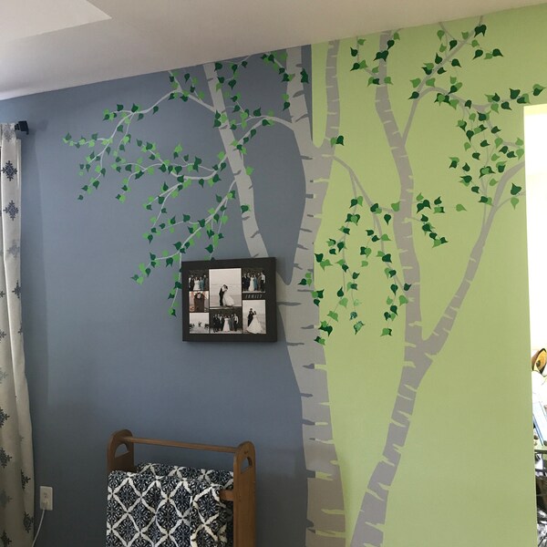 Birch Tree Nursery Wall Decal Forest Canopy Blowing Tree Leaves Vinyl ...