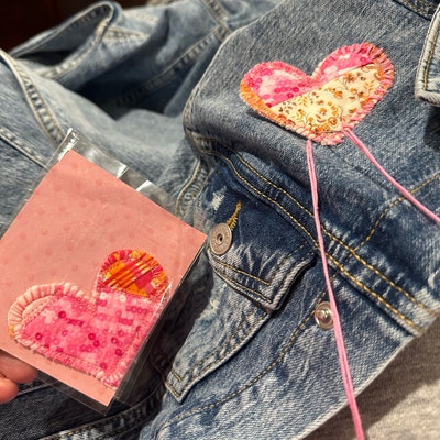 Handmade Boho Fabric Heart Patchwork Patch, Pink Hippie Heart Patch ...