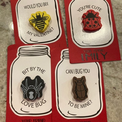 Love Bug Valentines With Erasers, PRINTED Bug Eraser Valentine's Day ...