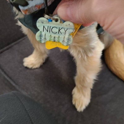 Yellow Floral Dog Tag Rustic Dog Tag Faux Wood ID Cat ID - Etsy