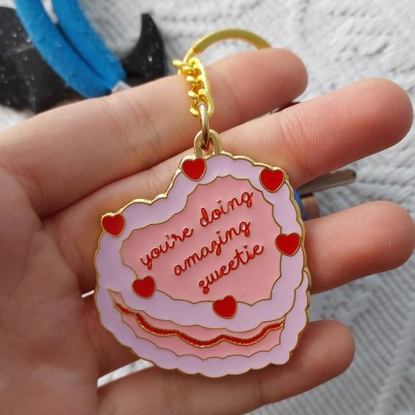 Cake Keyring, Enamel Keyring, Quote Keychain, Heart Keychain ...
