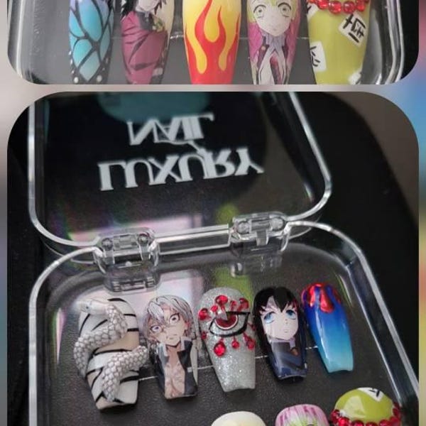 De.mon Slayer Hashira Press-on Nails, Ombre Fiery Nail Art, 3D Snake ...