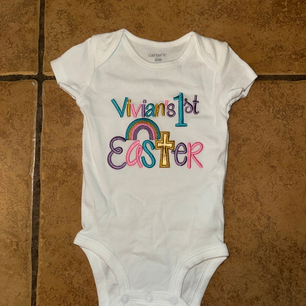 Personalized 1st Easter - Girls Embroidered Rainbow First Easter Shirt ...