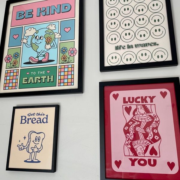 Retro Poster Set of 3, Pink Green Trendy Wall Decor, Retro Playroom ...