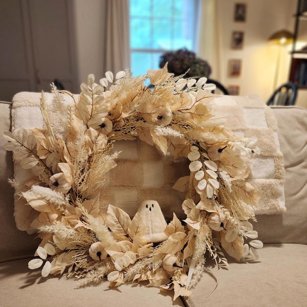 Neutral Fall Corn Husk and Pampas Grass Wreath, Camel Caramel Orange ...