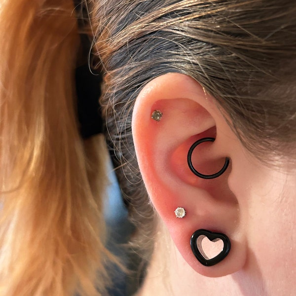 Up to 2" Night Love Black Heart Shaped Ear Plugs Gauges Tunnels Hollow ...