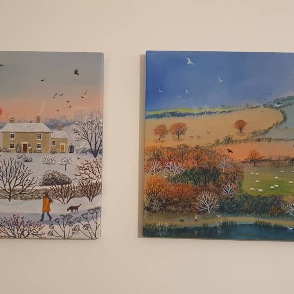 Print on Paper of an Early Morning Country Scene With Cottage, Hens and ...