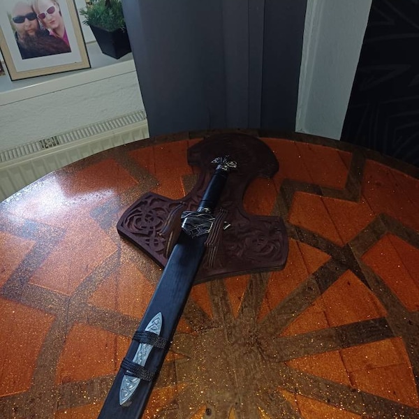 Mjolnir Dragon Sword Wall Mount – Viking Thor Hammer Sword Display ...