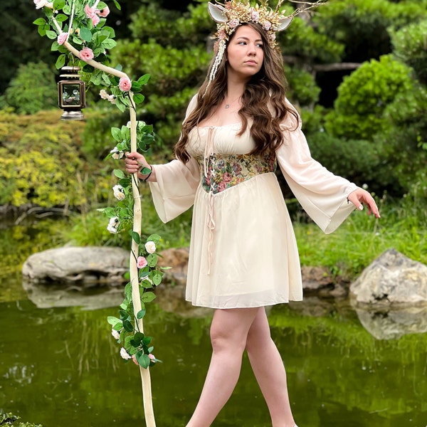 Fairytale Crown With Deer Antlers Pink Flower Crown Horns Crown ...