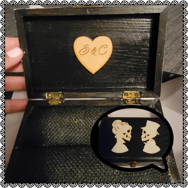 Gothic Ring Bearer Box, Skulls Wedding Ring Box, Personalized Wedding ...