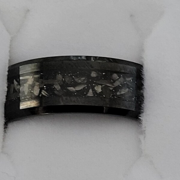 Meteorite Ring, Tungsten Wedding Ring With Meteorite Inlay, Black ...