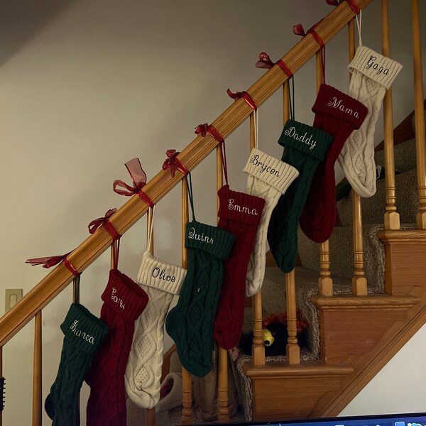 Personalized Stocking, Embroidered Stocking, Red Cable Knit Stocking ...