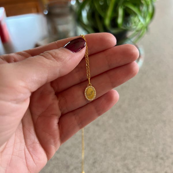 Pave Oval Initial Necklace by Caitlyn Minimalist • Custom Engraved ...