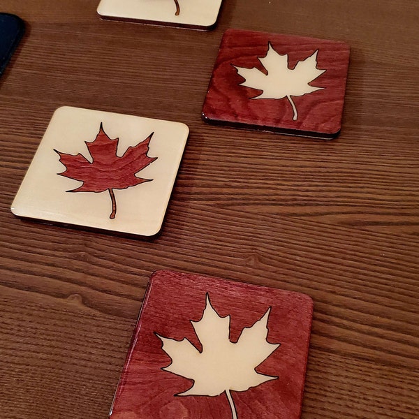 Fallen Maple Leaf Wood Inlay Coasters - Etsy