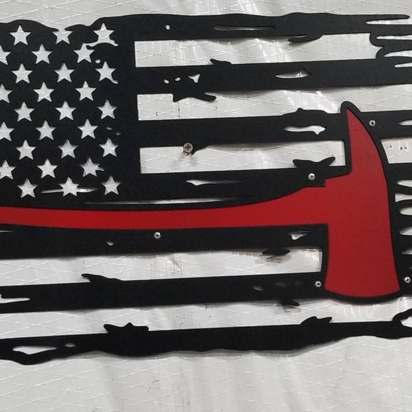 Bad Dog Metalworks Tattered Red Line Axe Flag Dxf - Svg - Bad Dog ...